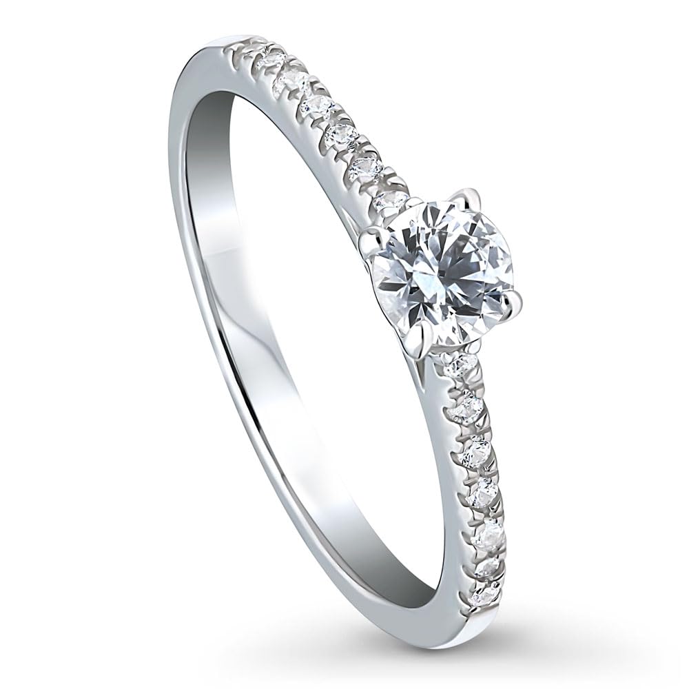 BERRICLE Sterling Silver Solitaire Wedding Engagement Rings 0.35 Carat Round Cubic Zirconia CZ Promise Ring for Women, Rhodium Plated Size 4
