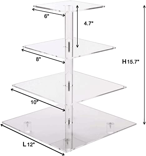 weddingwish Cupcake Stand, 4-Tier Square Acrylic Cupcake Display Stand with LED String Lights Dessert Tower Pastry Stand for Birthday or Wedding Party (Blue)