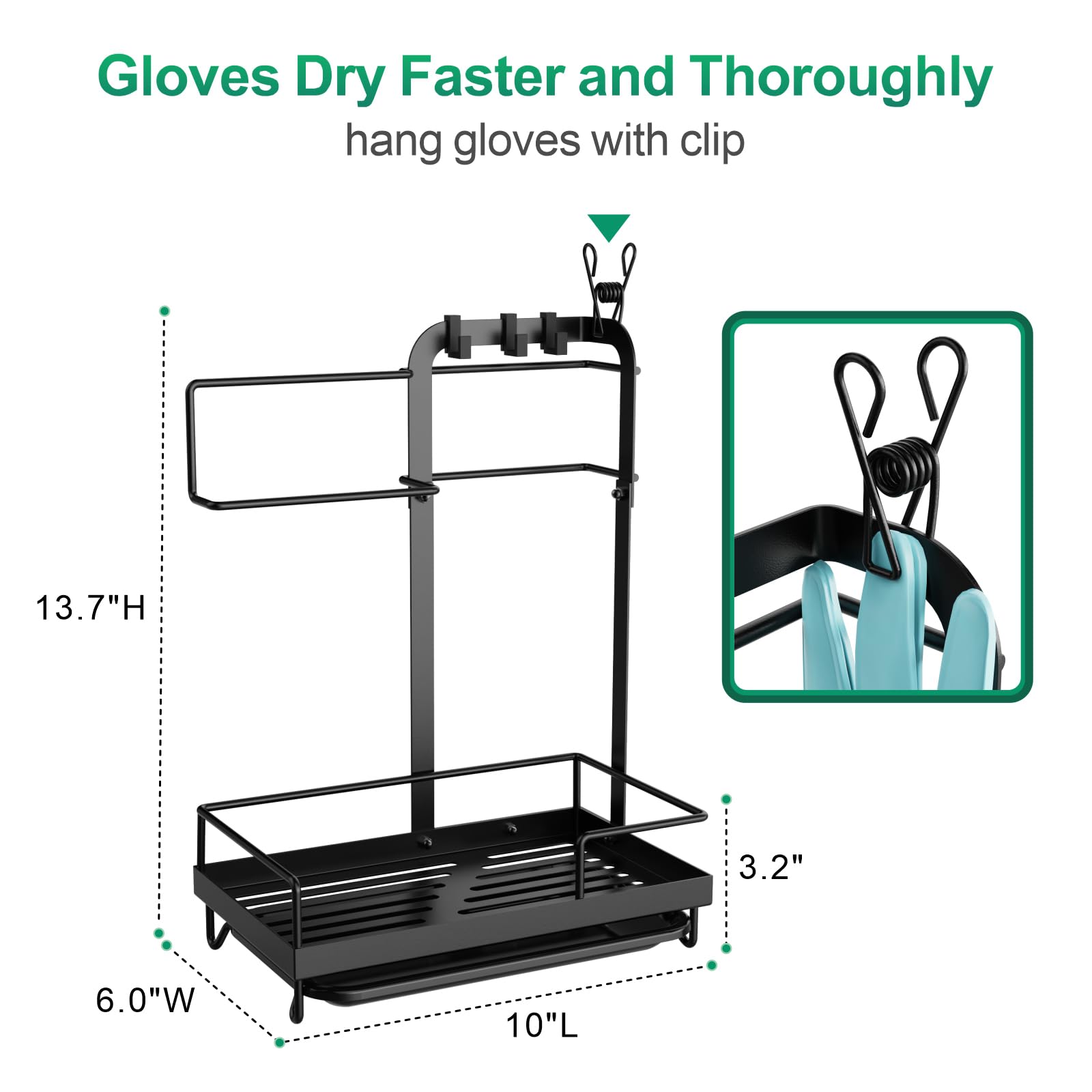 GSlife Sink Caddy Kitchen Sink Organizer - Large Sponge Holder for Kitchen Countertop with Hooks for Dish Brush Gloves, Dish Cloth Hanger, Rustproof Kitchen Caddy with Drip Tray, Black