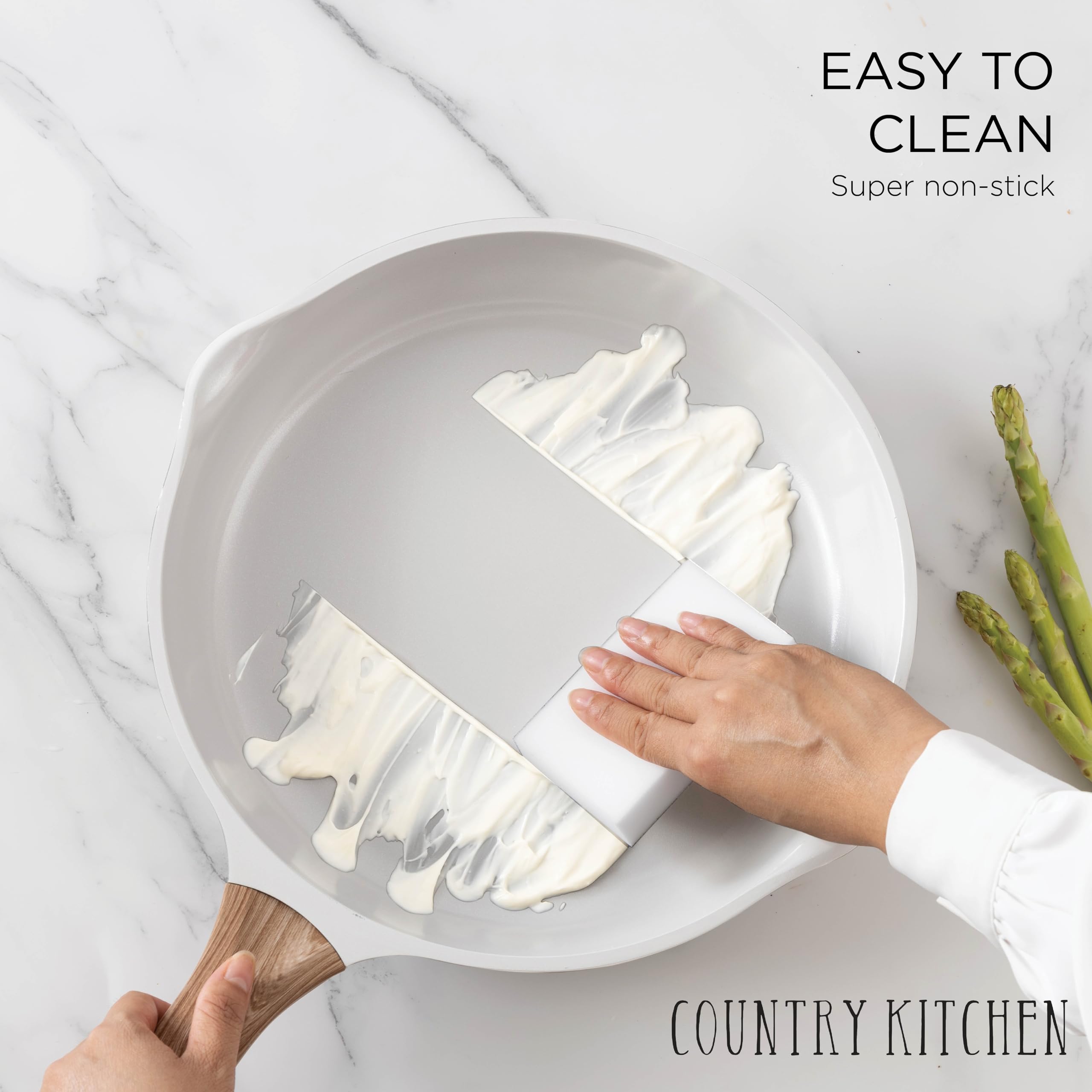 Country Kitchen Pots and Pans Set Nonstick, Cast Aluminum Kitchen Cookware Set with Utensils, 14 Pcs Non Stick Cooking Set w/Frying Pans & Saucepans, Sage