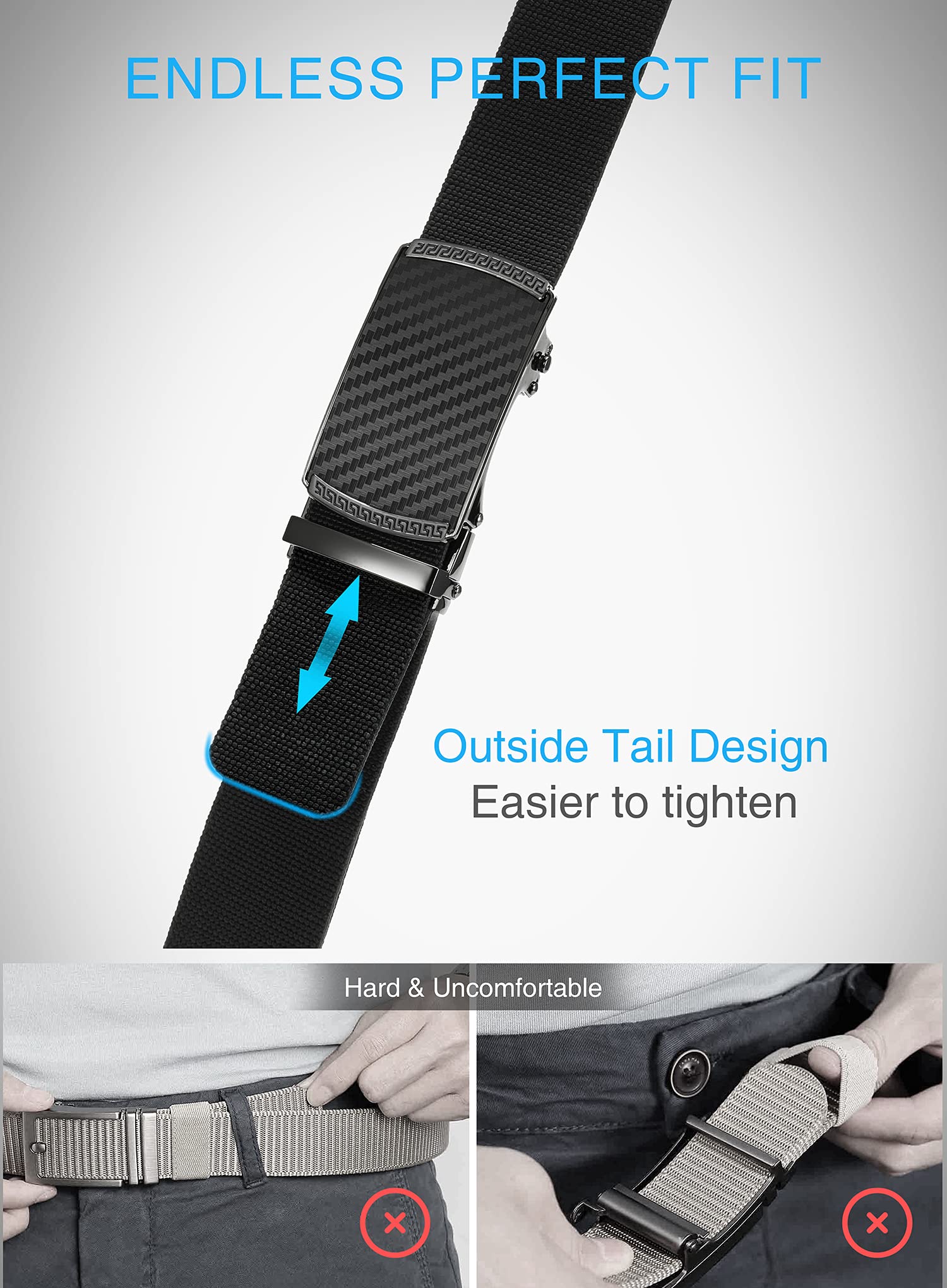 CHAOREN White Ratchet Elastic Belt for Men - Nylon Web Adjustable Belt 1 3/8" for Casual Wear - Comfort Fabric Golf Belt