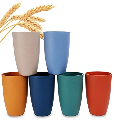 Wheat Straw Cups, 6PCS Reusable Plastic Cups 20 oz Unbreakable Drinking Glasses for Kitchen Dishwasher Safe Water Tumbler Set