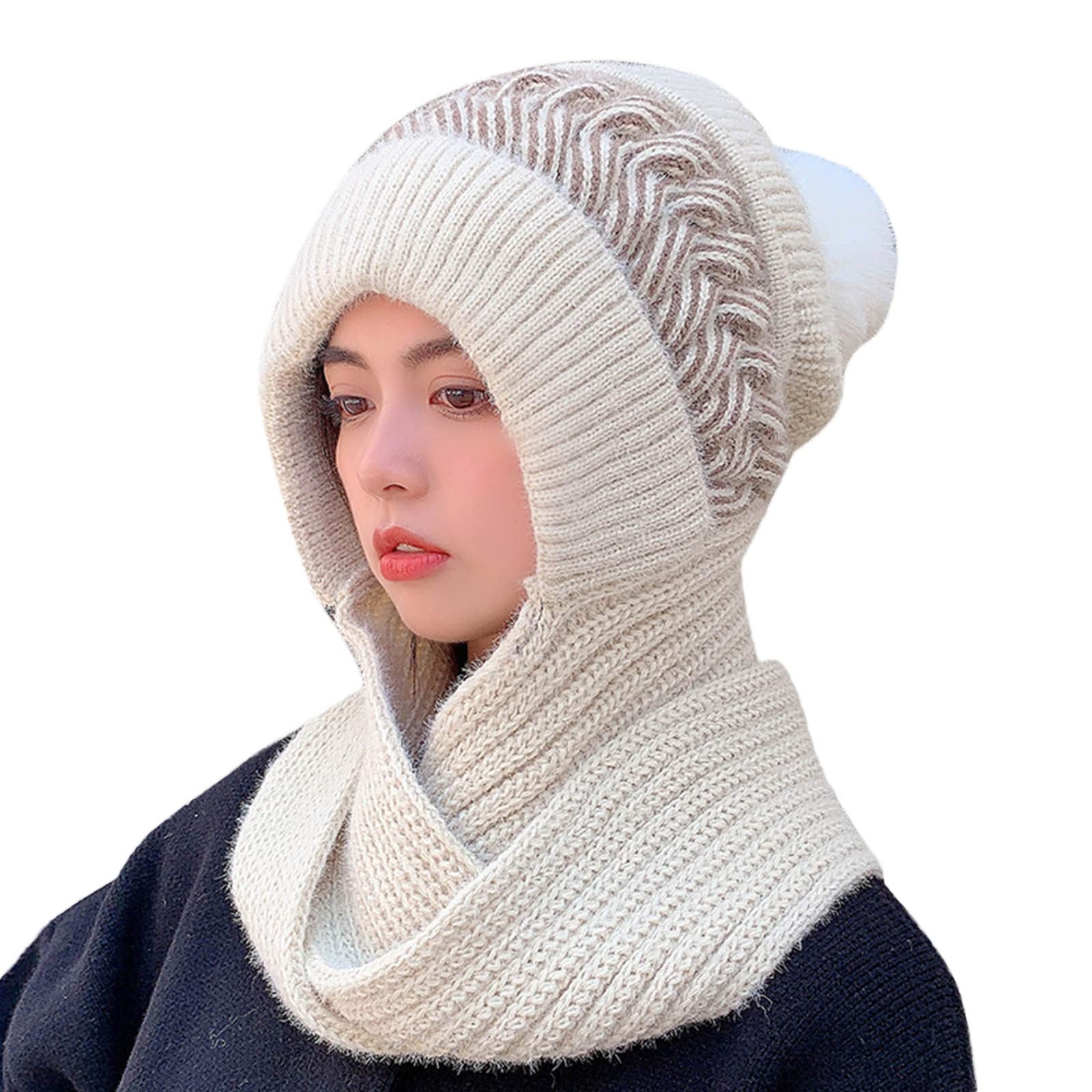 Cotton Ladies Women Winter Slouchy Knit Warm Hats Wool Cap Scarf Integrated Pullover Cap Cute Parent Child Knitted Hat
