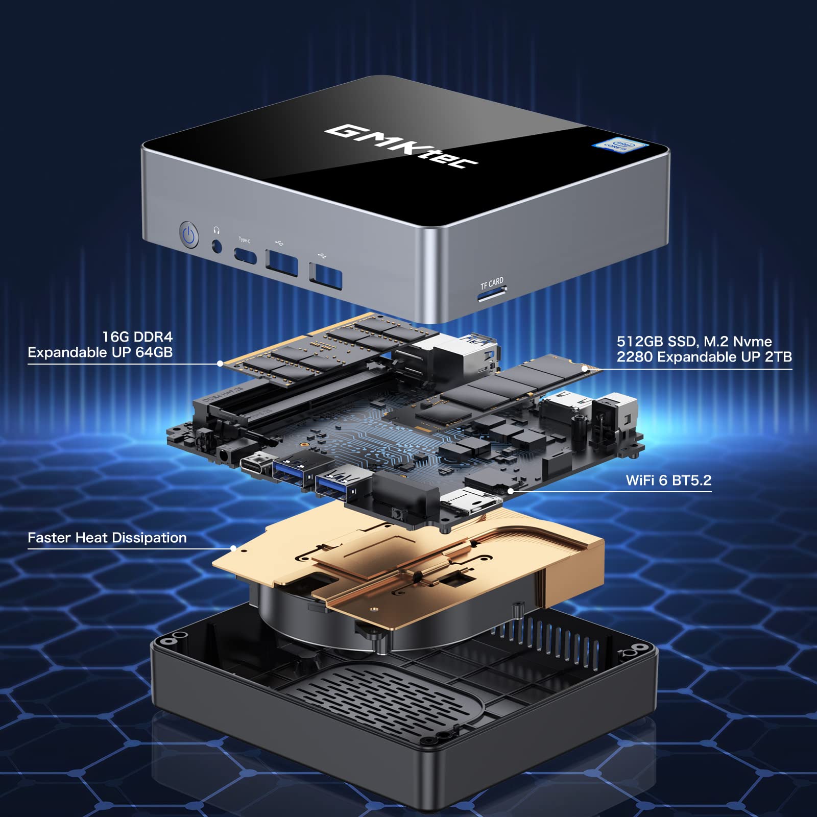 GMKtec Mini PC,Intel Nuc i5-1135G7 4-Core(up to 4.2GHz) Mini Computers,16GB RAM 512GB NVME SSD, Windows 11 Pro Desktop Computers with WiFi6, BT5.2, Triple HD 4K Thunderbolt4 8K Display, USB 3.2