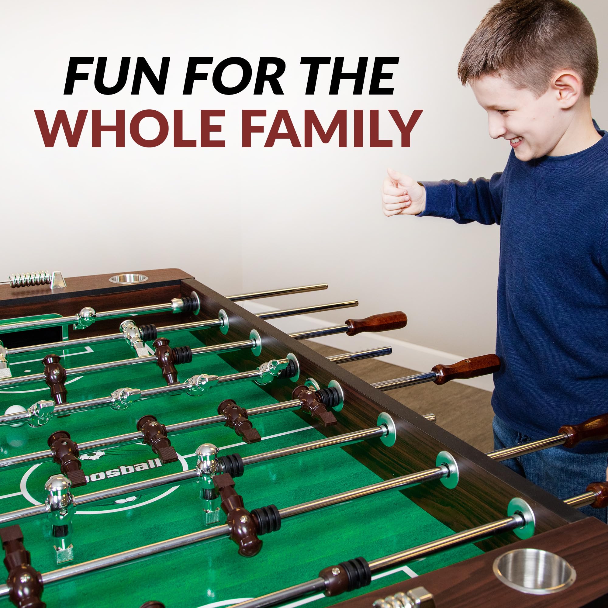 Hathaway Primo 56-In Foosball Table for Family Game Room - With E-Z Spin Bearings, Analog Scoring Units, Solid MDF Cabinet, Easy-Grip Handles & Adjustable Leg Levelers - Wood Grain Finish