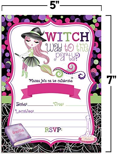 Fancy Halloween Witch Halloween Birthday Party Invitations, 20 5x7 Fill In Cards with Twenty White Envelopes by AmandaCreation