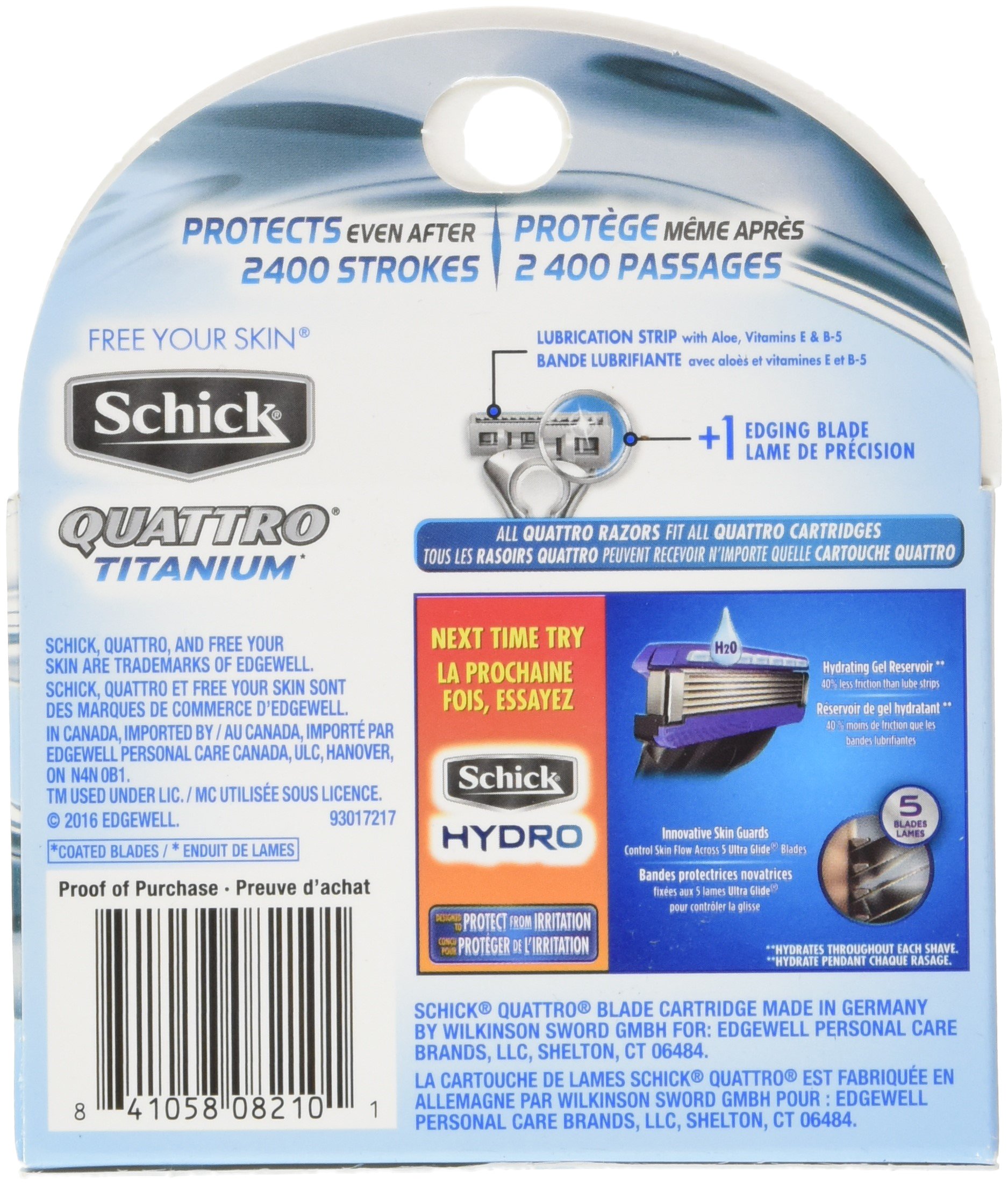 Schick Quattro Titanium Razor Blade Refills for Men - 4 Count (Pack of 2)