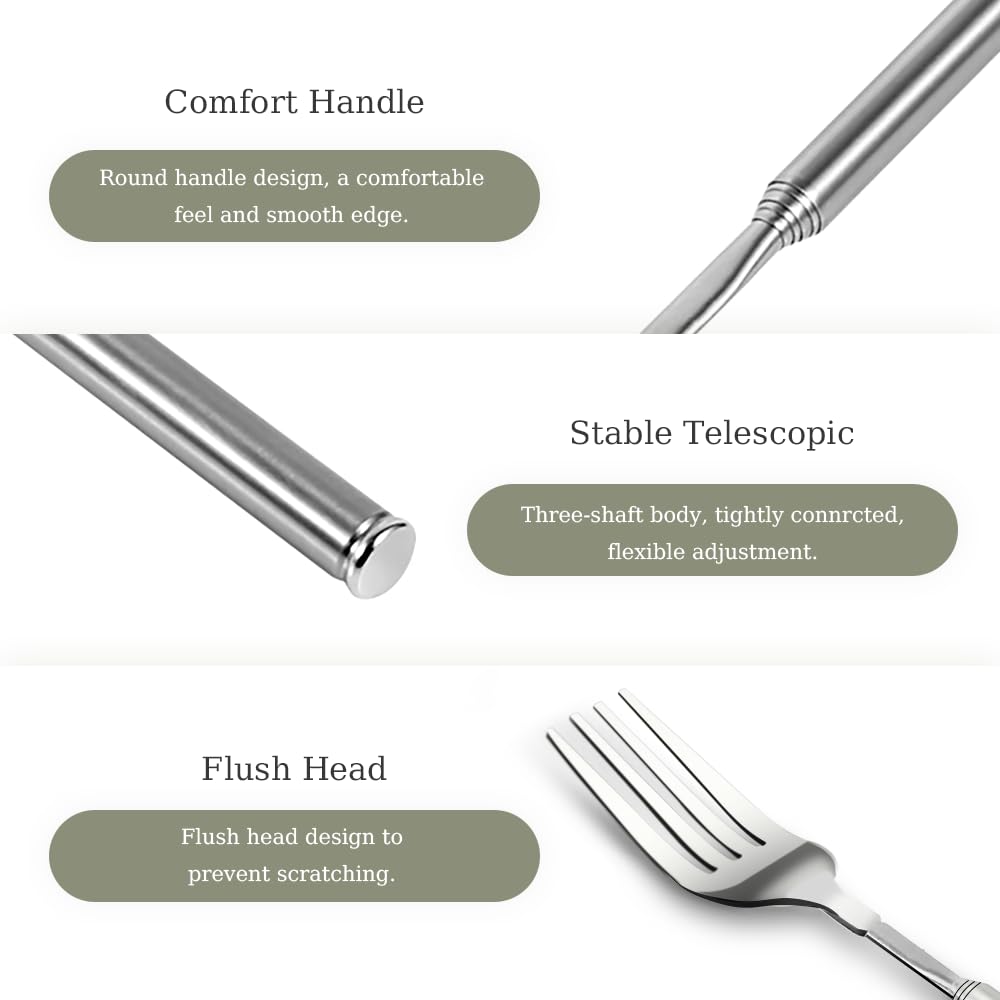 Haosie Extendable Fork, 8.7 to 25.4 Inch Long Fork, Telescopic Fork, Retractable Fork BBQ Dinner Fruit Dessert Extended Fork Sturdy and Durable Stainless Steel Tableware(1pcs)