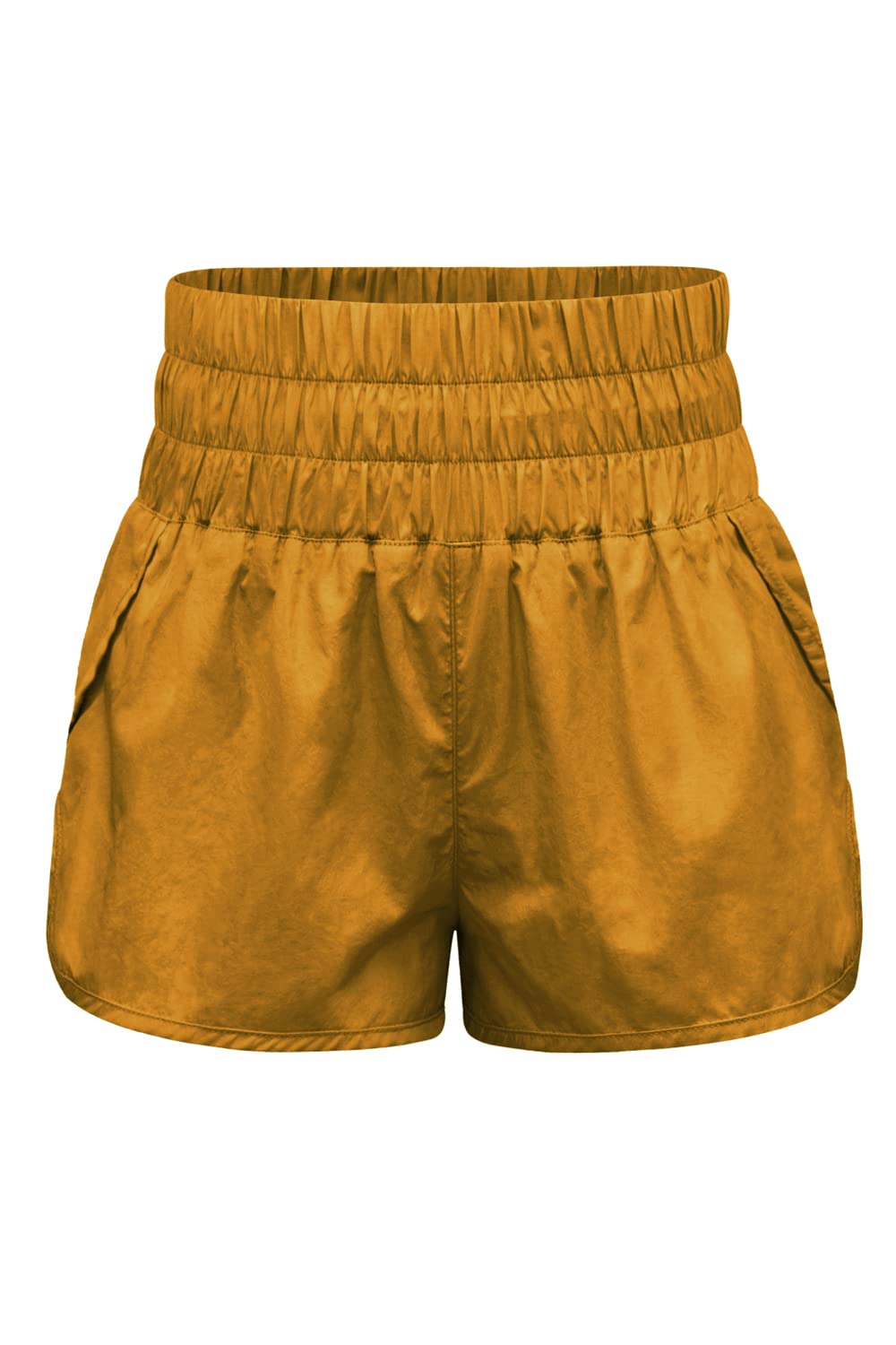 BOOSOULY Women's Quick-Dry Running Shorts Loose Fit Side Splits Workout Sport Layer Active Shorts Yellow S