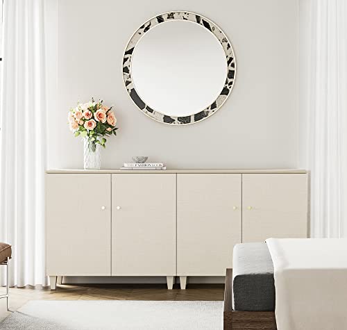 WAMPAT Wide Dresser Chest with Doors for Bedroom, 2-in-1 Modern Beige Wood Closet Storage Organizer with 6 Compartments for Kids Room, Nursery, 70.8x15.3x32.4