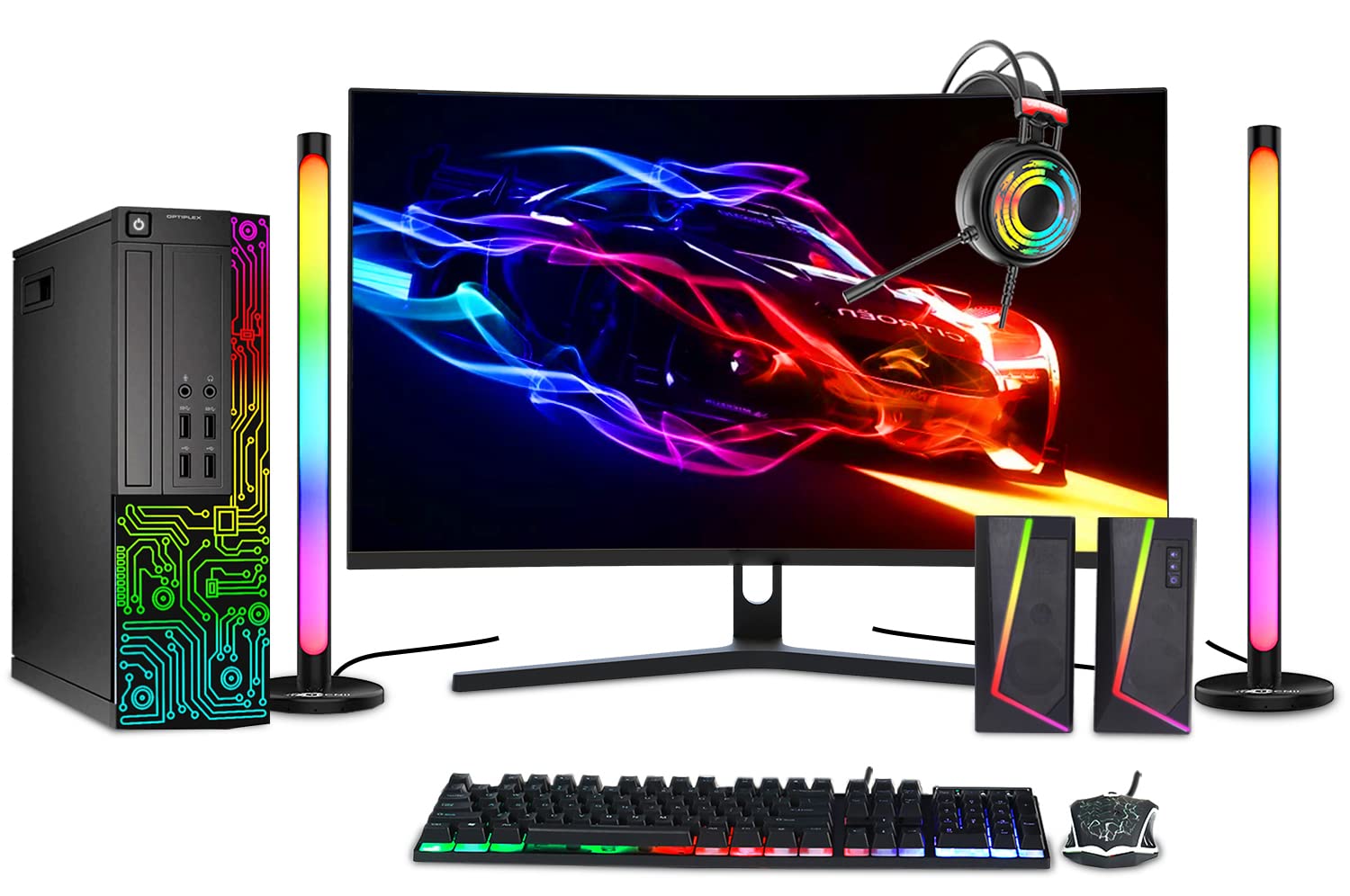 Dell OptiPlex RGB Desktop Computer PC, Intel Core i7 up to 3.8GHz, GeForce GT 1030 2G, 16G RAM, 512G SSD, 27 inch Gaming Monitor, RGB Keyboard Mouse, RGB Speakers, RGB Headset, WiFi, W10P64 (Renewed)