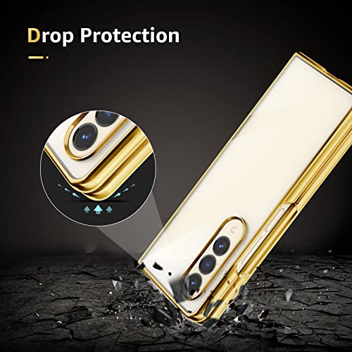MATEPROX Compatible with Samsung Galaxy Z Fold 4 Case, Slim Thin Lightweight Protective Phone Case with Electroplated Frame Transparent Back for Samsung Galaxy Z Fold 4 5G(Gold)