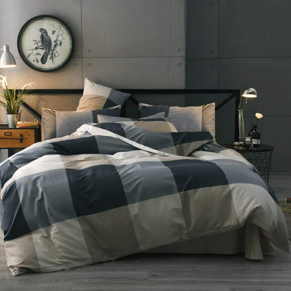 Cotton Striped Duvet Cover Twin Modern Style White Blue Grey Stripe Pattern Comforter Cover Geometric Stripe Bedding Set 1 Twin Duvet Cover with 2 Pillowcases Geometric Stripe Bedding Collection