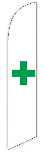 Marijuana Dispensary Sign Green Cross (White) Advertising Feather Flag 12ft -- Replacement Flag Only (without Poleset)