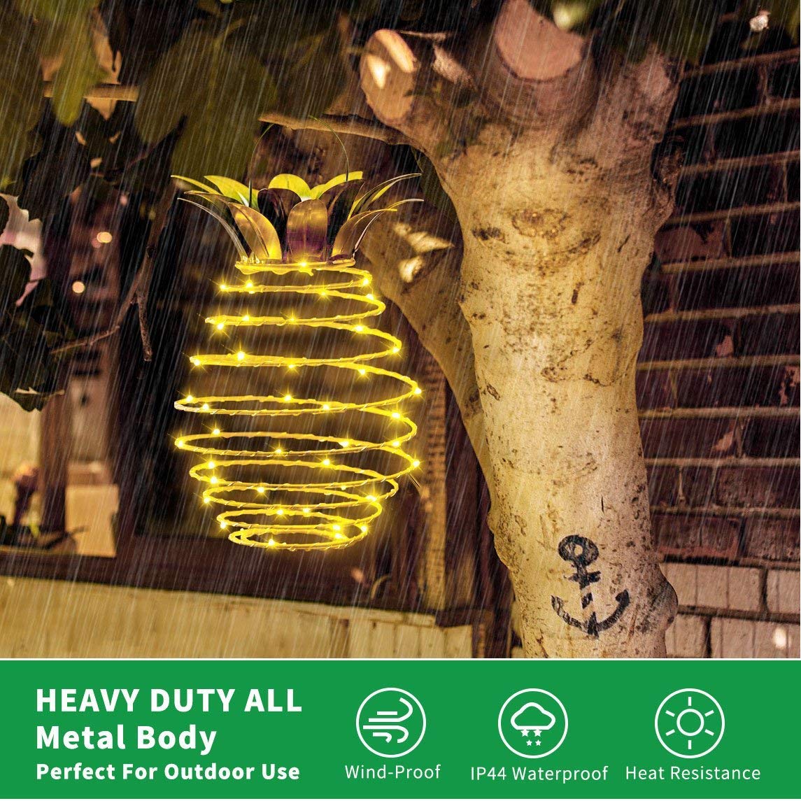 MUEQU 2Pcs Garden Solar Lights, Waterproof LED Solar Hanging Lantern Pineapple Fairy String Light,Solar Patio Lights Night Light for Yard Outdoor Home Decoration Light (Warm White)