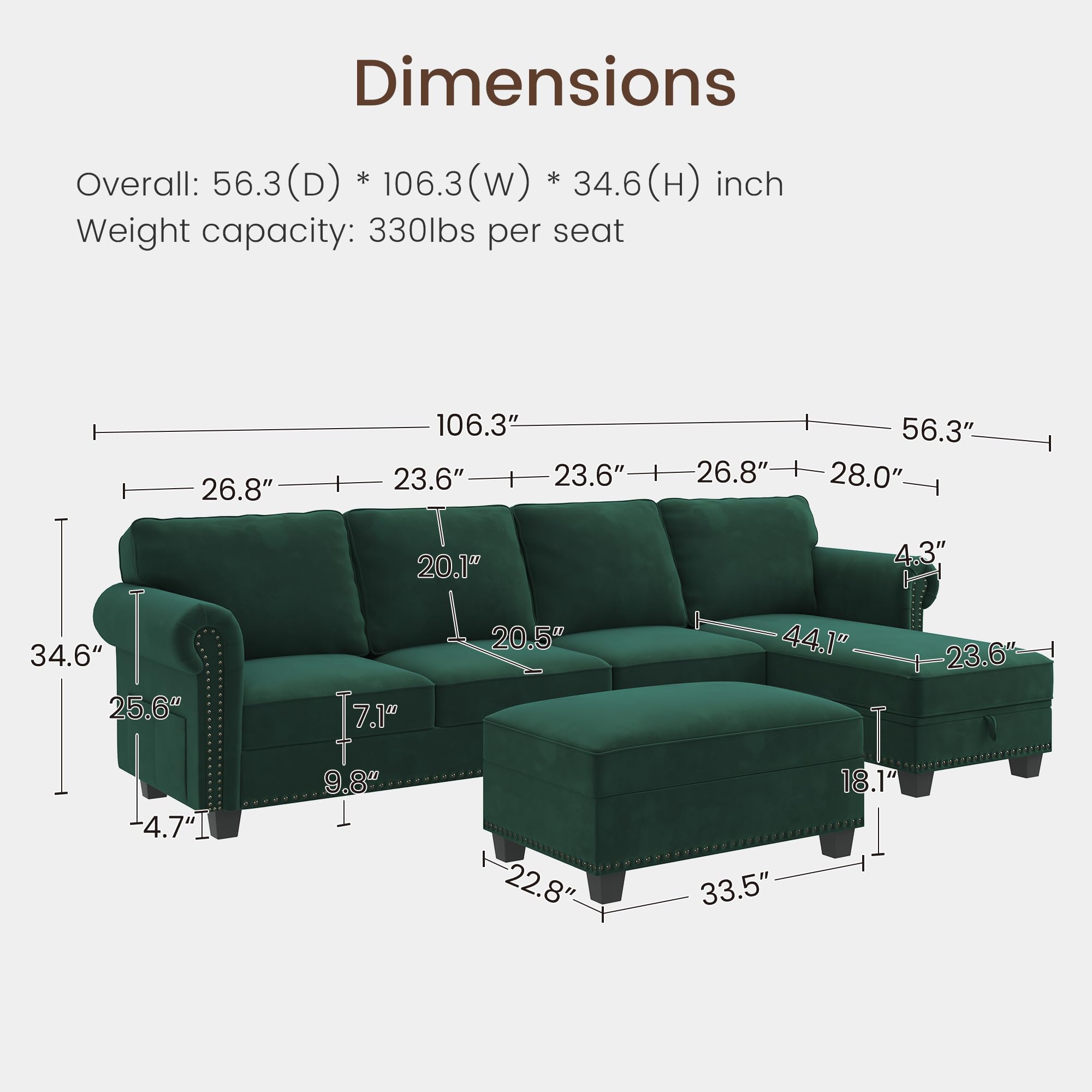 Nolany Velvet Sectional Sofa Set, L Shaped Sectional Couch with Storage Tray Ottoman Convertible 4 Seater Sofa Couch for Living Room, Dark Blue