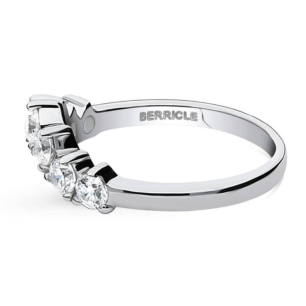 BERRICLE Sterling Silver 7-Stone Wedding Rings Cubic Zirconia CZ Wishbone Anniversary Curved Half Eternity Ring for Women, Rhodium Plated Size 5.5