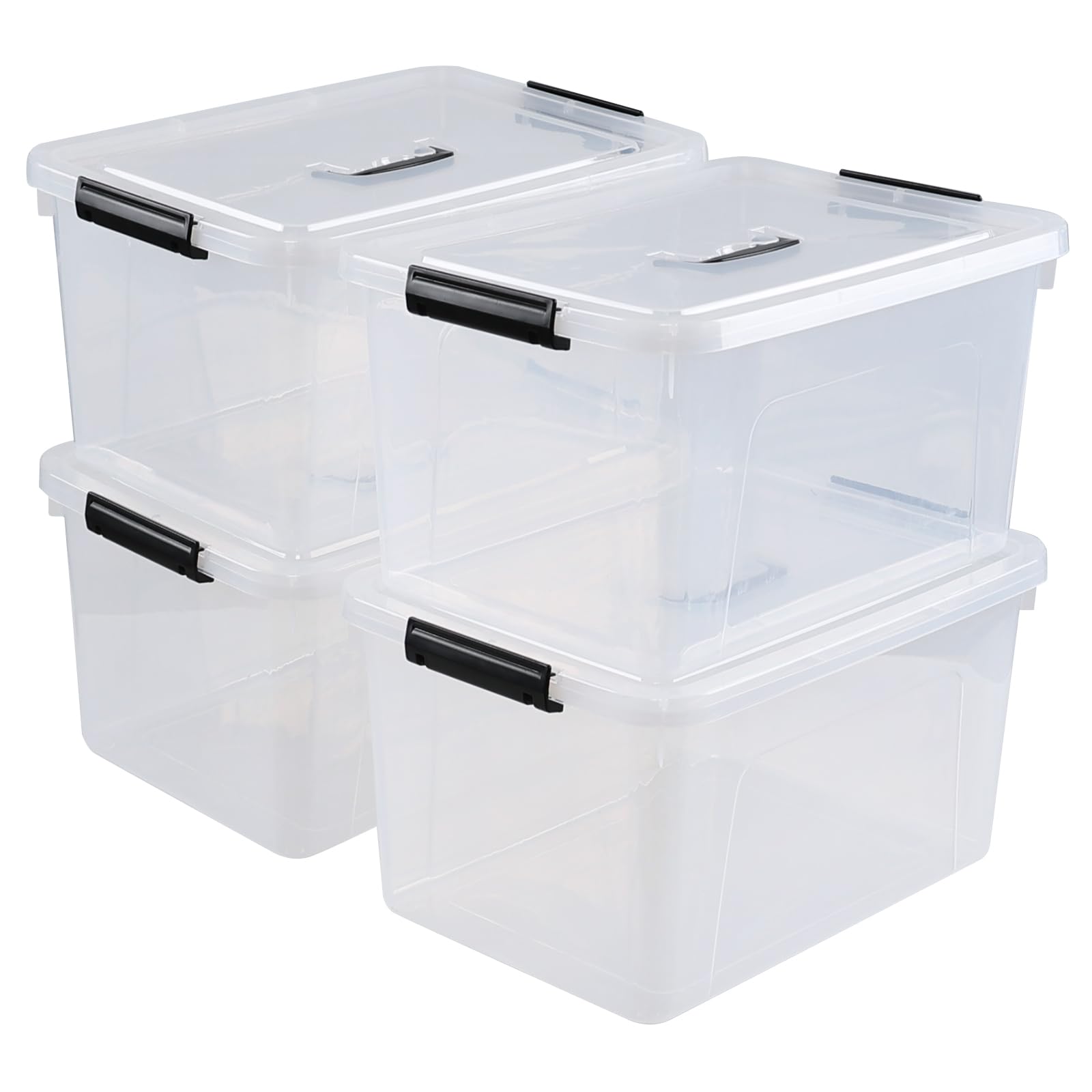 Fabnati 4-Pack 17.5 L Plastic Latching Storage Box, Clear Storage Bin with Handle