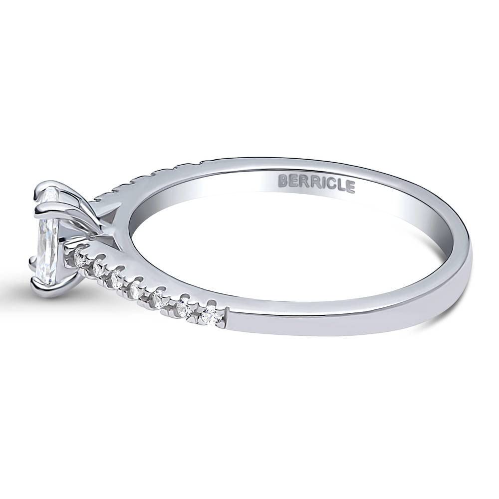BERRICLE Sterling Silver Solitaire Wedding Engagement Rings 0.4 Carat Oval Cut Cubic Zirconia CZ Promise Ring for Women, Rhodium Plated Size 6
