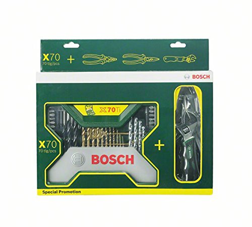 Bosch 2607017197 Universal X-Line Titanium Drill and Bit Set - Green/Grey (70-Piece)
