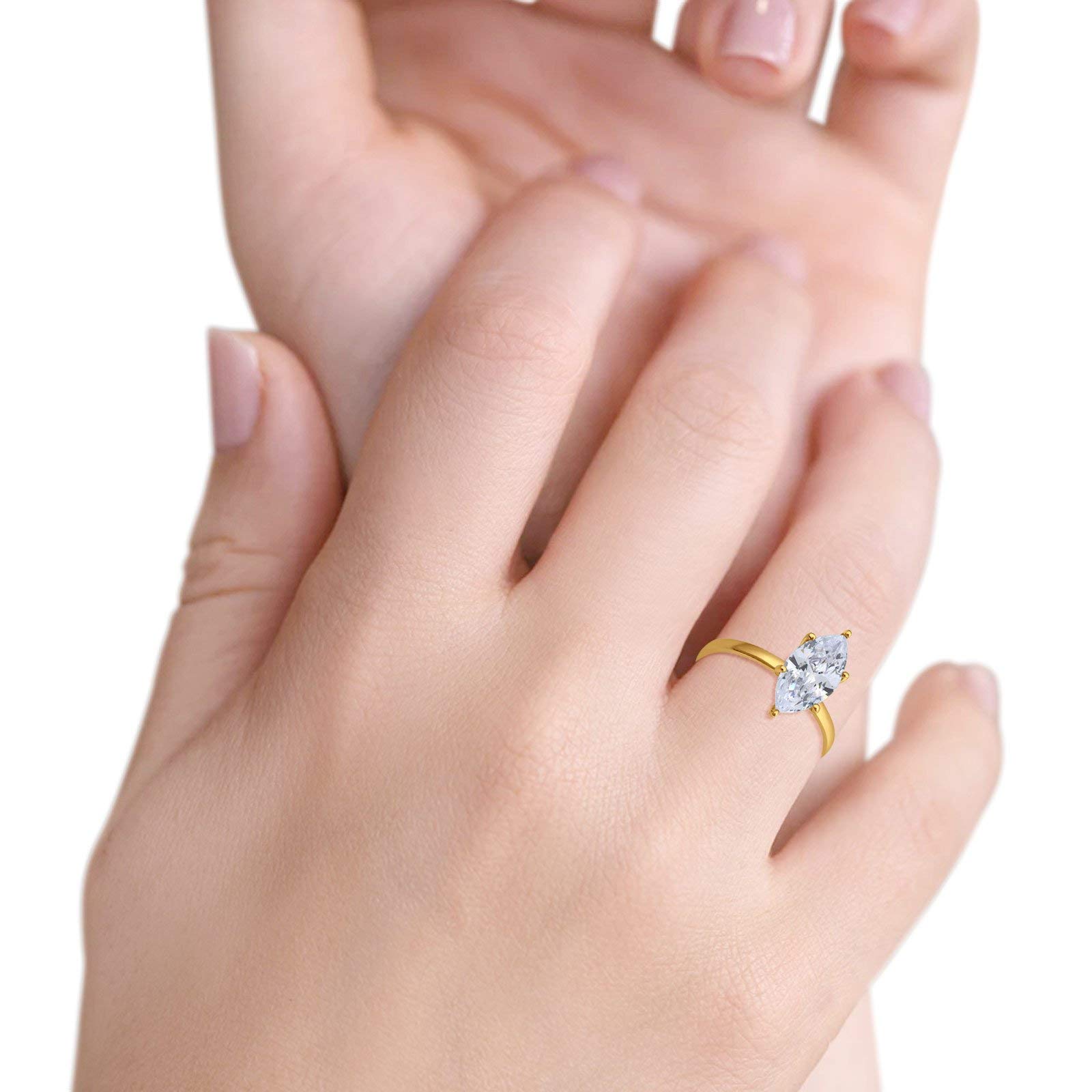 Blue Apple Co. Yellow Tone, Simulated Cubic Zirconia Size-5 Solitaire Wedding Engagement Ring Marquise CZ 925 Sterling Silver