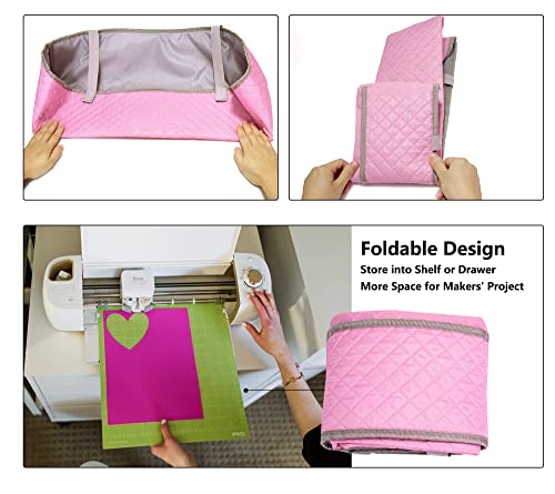Ginsco Dust Cover Compatible with Cricut Explore Air 2, Cricut Maker 3, Cricut Explore 3, Cover with 3 Front Pockets for Accessories Supplies Tools Pens Pink