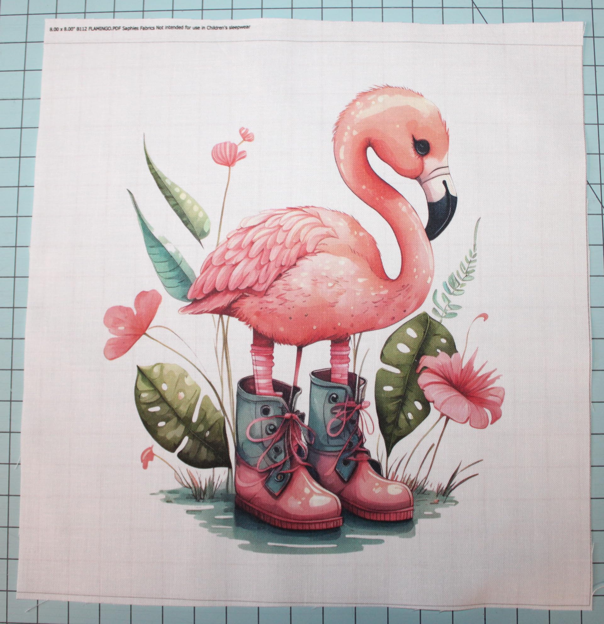 Fabric Panel 8"x8" Flamingo in Boots 100% Cotton Quilting Sewing Square B112