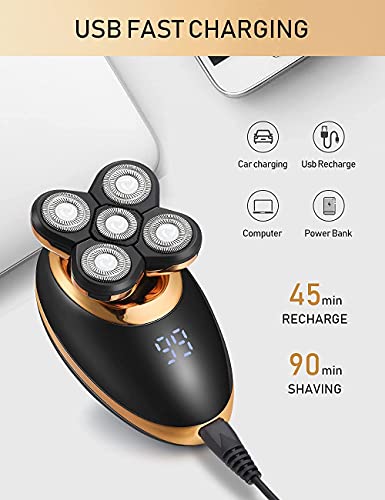 Electric Shavers for Men - 5 in 1 Bald Head Shavers for Men, 5D Floating Cordless USB Rechargeable Rotary Razor Multifunctional Grooming Kit Beard Trimmer Waterproof Wet and Dry with LED Display