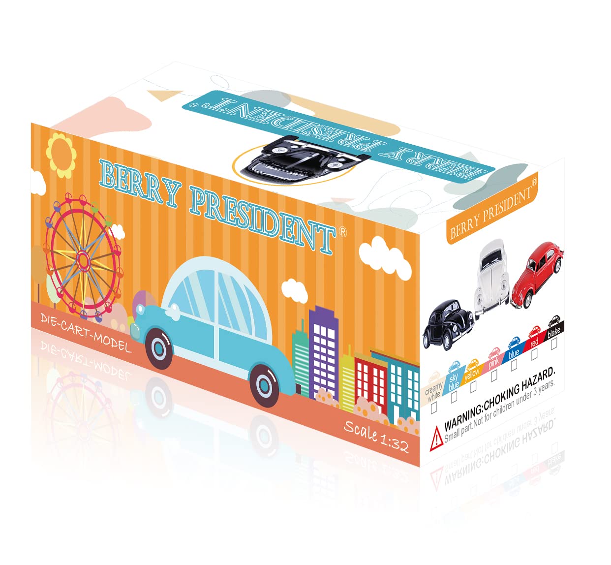 Berry President 1967 Classic Beetle Bug Vintage 1/32 Scale Diecast Metal Pull Back Car Model Toy for Gift/Kids (Pink)