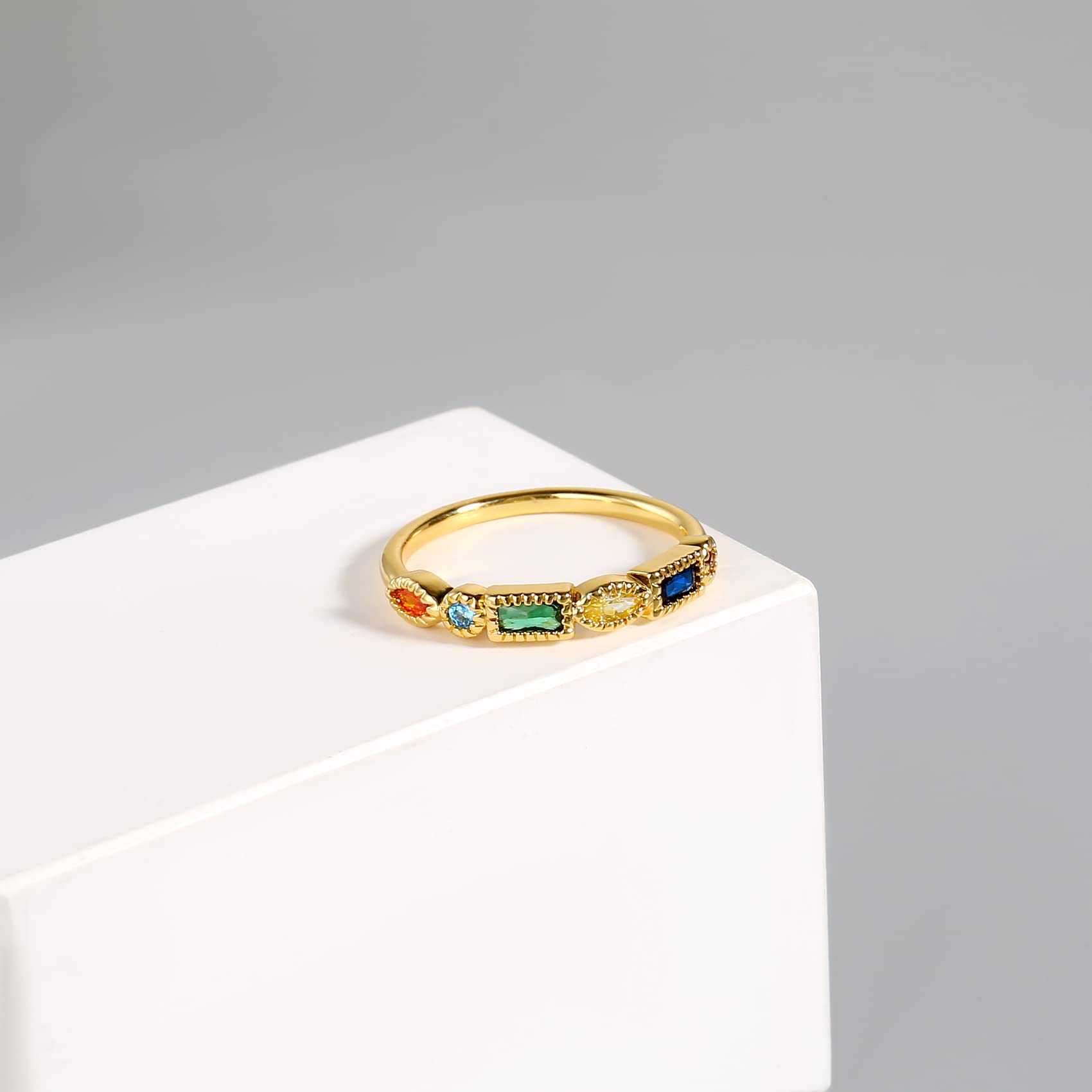 CONRAN KREMIX Gold Stackable Rings For Women 14K Real Gold Plated Simulated Diamond CZ Size 7