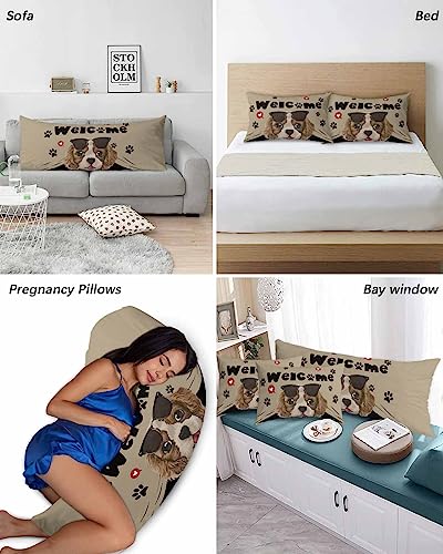 Edwiinsa Cute Love Heart Dog Pillow Covers Standard Size Set of 2 20x26 Bed Pillow, Black Paws Rustic Beige Welcome Plush Soft Comfort for Hair/Skin Cooling Pillowcases with Envelop Closure