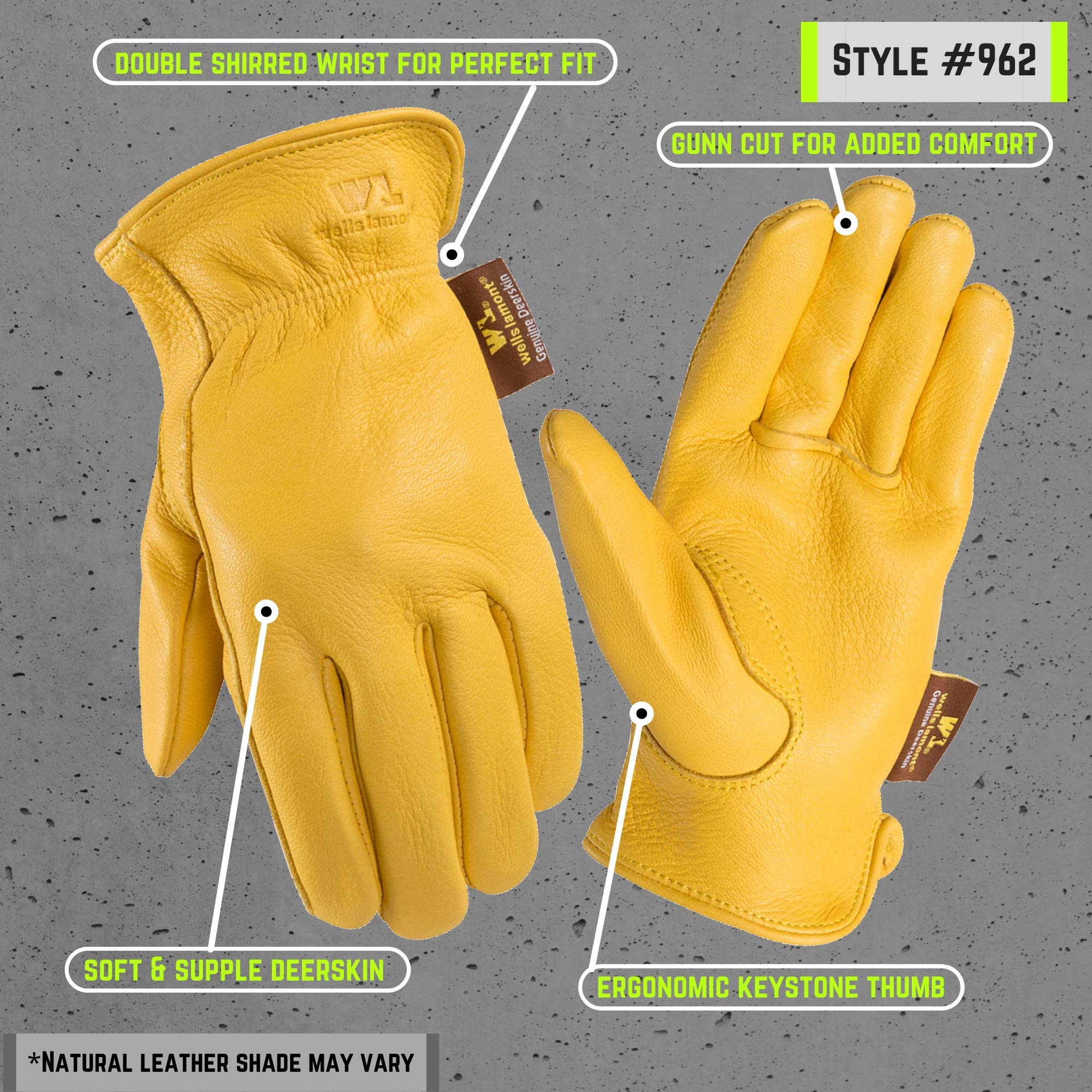 Wells Lamont Men's Deerskin Full Leather Light-Duty Driving Gloves | Large (962L), Gold