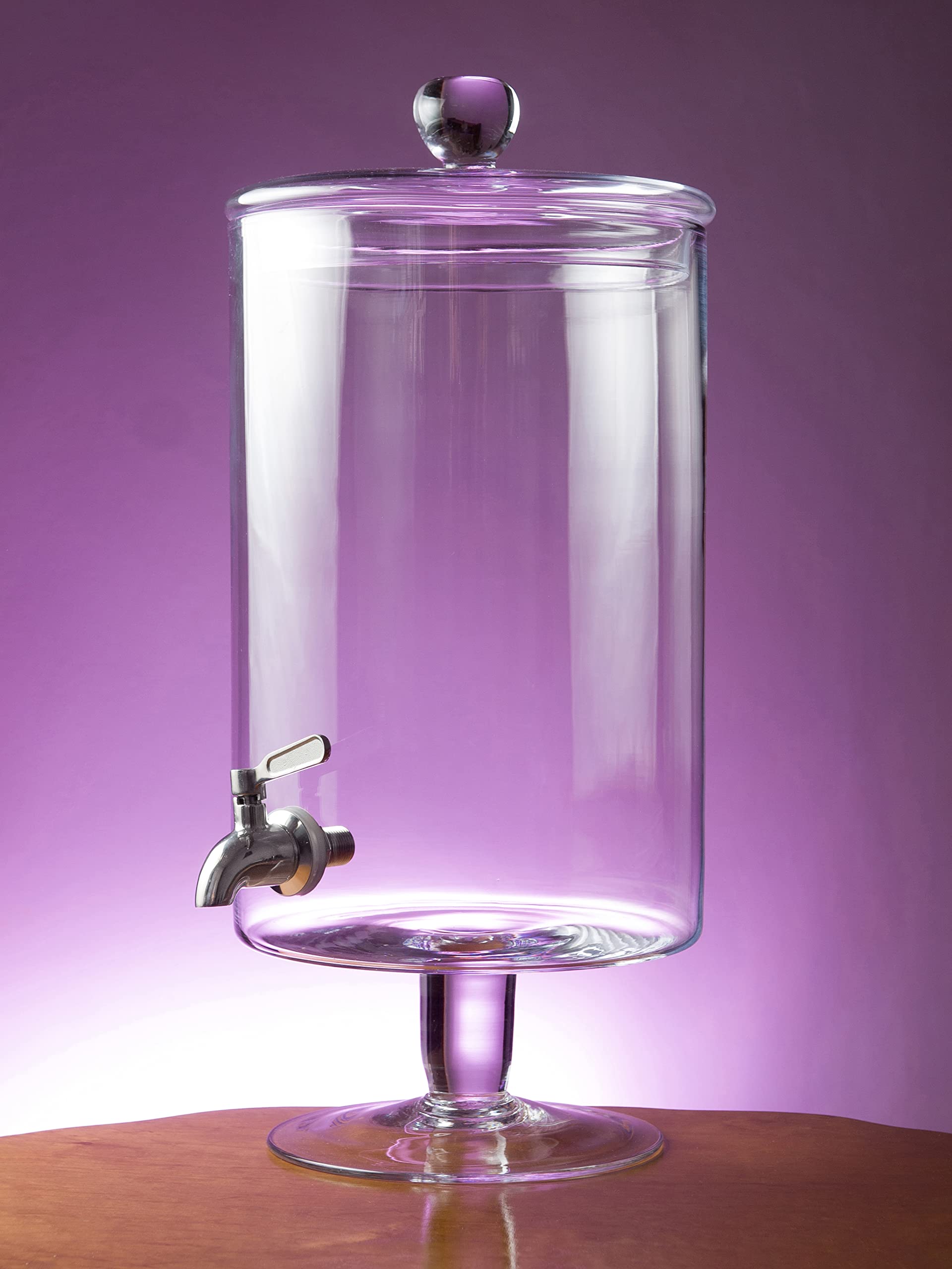 Glass - Beverage Dispenser - Cold Drink Dispencer - Iced Beverage Server -2 Gallon - 7.5 Liter (256 Fl. Oz.) - with Stainless Steel Spigot - Knob - - by Barski - Made in Europe