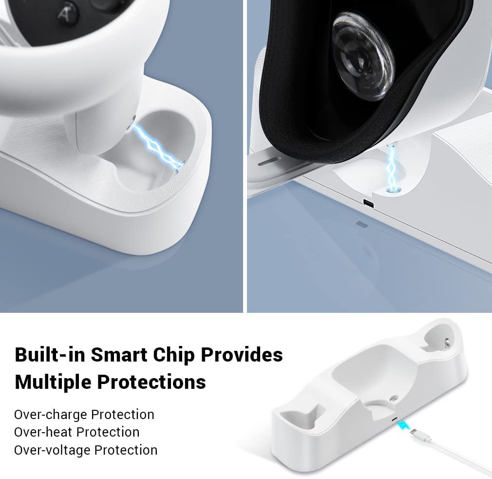 Charging Dock support for Oculus Quest 2,with 2 Rechargeable Batteries,USB-C Charge Cable, 4 Magnetic Connector Heads,2 Battery Covers for VR Controllers and Headset