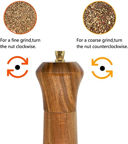 Wooden Salt and Pepper Grinder set, Acacia Wood salt and pepper grinders refillable,pepper mill with Adjustable Coarseness,salt and pepper grinders shaker Tableware Gifts 10" 2PC