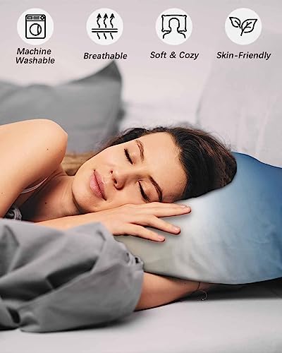 Edwiinsa Navy Blue Beige Ombre Cream Pillow Covers Standard Size Set of 2 20x26 Bed Pillow, Modern Abstract Art Aesthetics Plush Soft Comfort for Hair/Skin Cooling Pillowcases with Envelop Closure