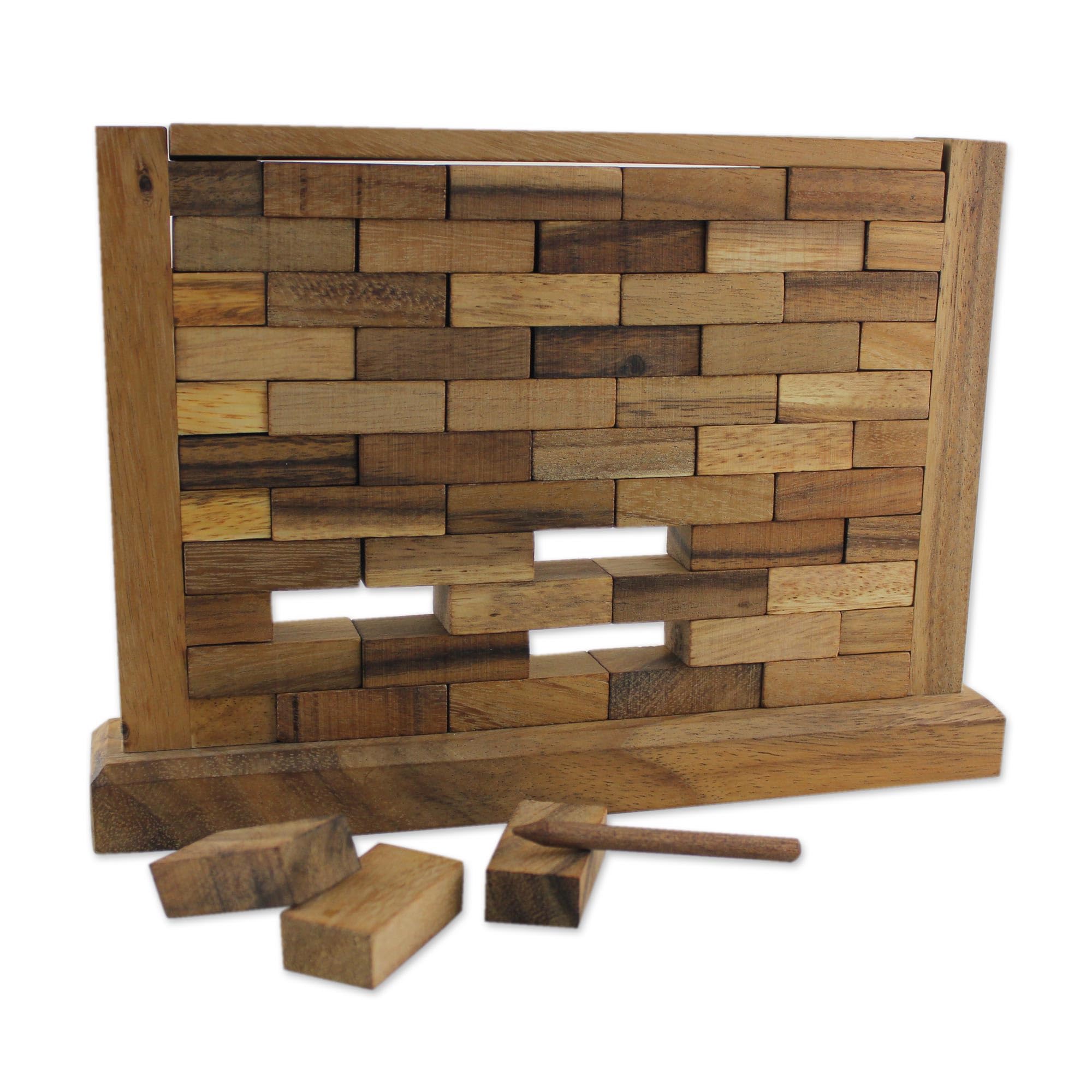 NOVICA Artisan Handmade Wood Game Multi Player Raintree from Thailand Brown Chess Sets Games Other Nat Geo Decor [7.75in H x 11.25in W x 2in D 0.6in H x 2in W x 1in D] ' Stacking Wall'
