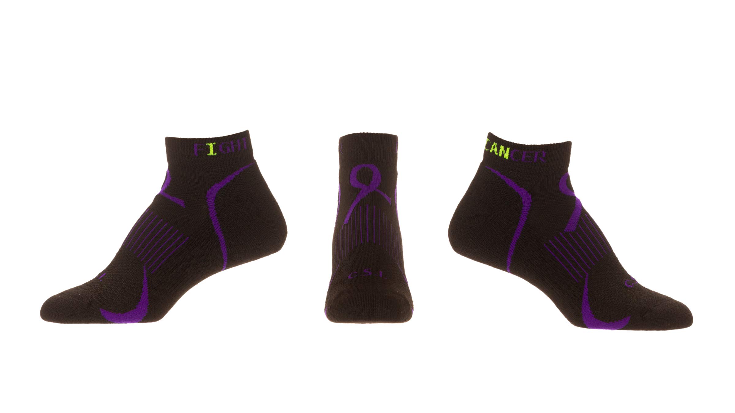 Cancer Awareness Fight Cancer Socks Made in the USA (black purple, 9-11)