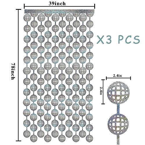 dmjuncong 3 Pcs Disco Party Decorations,6.6×3.3ft Silver Disco Ball Door Foil Curtain, Disco Photo Backdrop with Sequins,for Last Disco Bachelorette Party Decor