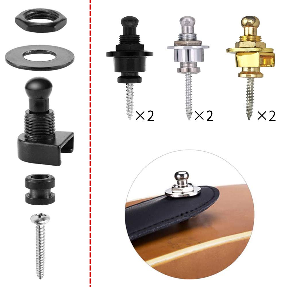 C CLTEIN Guitar Strap Lock Set, Heavy Duty Metal Guitar Strap Button Strap Locking System Hold Tight with Easy Remove Screw and Retainer System