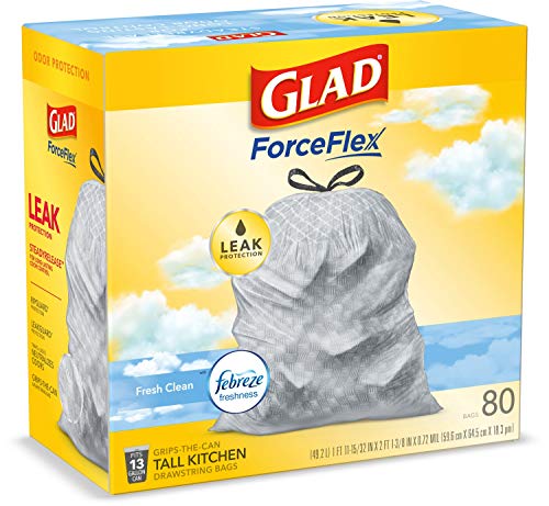 Glad OdorShield Drawstring Tall Kitchen Trash Bags - Fresh Clean - 13 Gallon - 80 Count