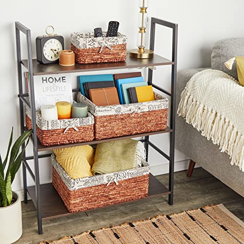 Set of 5 Brown Rectangle Woven Storage Nesting Baskets for Closet Organization, Bathroom Shelves, Pantry, Vanity, Bathroom, Laundry, Dresser, Bookshelf Organizing, Small (3 Sizes)