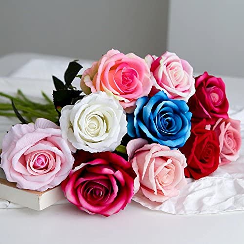 Louiesya Artificial Flowers Bouquet Silk Roses 6 Pcs Fake Flowers Real Touch Bridal Wedding Bouquet for Home Garden Party Floral Decor(Light Pink)