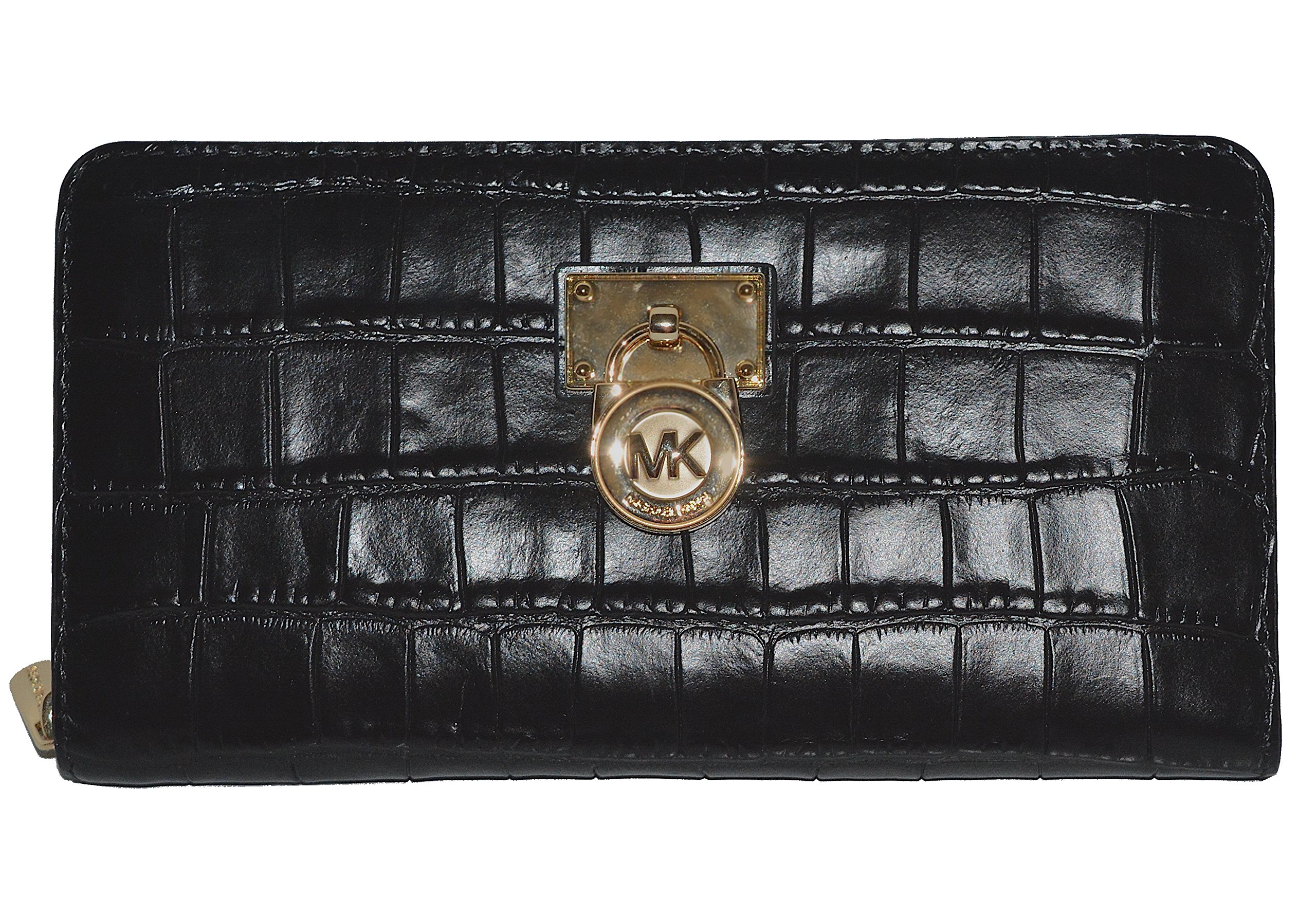 Michael Kors Hamilton Traveler Large Zip Around Leather Wallet (Black)