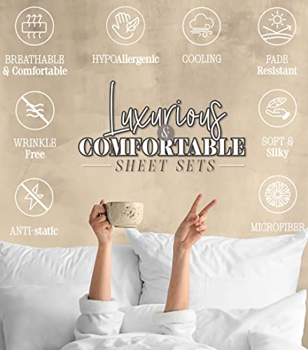 Elegant Comfort Holiday Printed 6-Piece Sheet Set, 1500 Thread Count, Breathable and Super Soft Material, Wrinkle Resistant, Fitted Sheets with Smart Pockets, 6PC King, Burgundy Reindeer