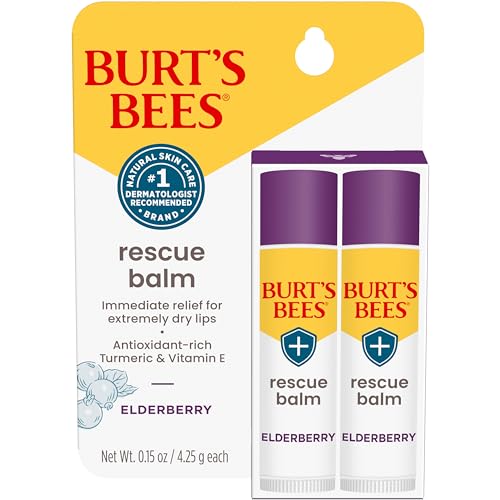 Burt's Bees Lip Balm Mothers Day Gifts for Mom - Rescue Balm With Antioxidant-Rich Elderberry, Tint-Free, Natural Origin Lip Care, 2 Tubes, 0.15 oz.