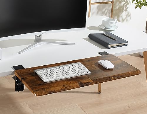 ETHU Ergonomics Desk Extender Tray, 26.7"x11.4" Large Size Foldable Keyboard Drawer Tray Clamp On, Armrest Support for Home and Office (Wood)