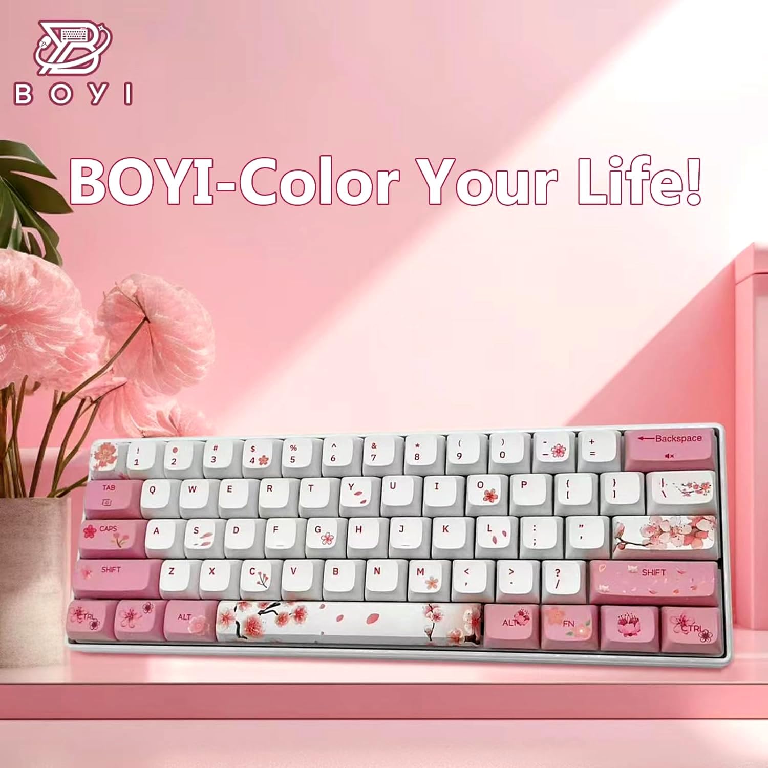 BOYI Wired 60% Mechanical Gaming Keyboard,Mini RGB Cherry MX Switch PBT Keycaps NKRO Programmable Type-C Keyboard for Gaming and Working (Cherry MX Blue Switch)