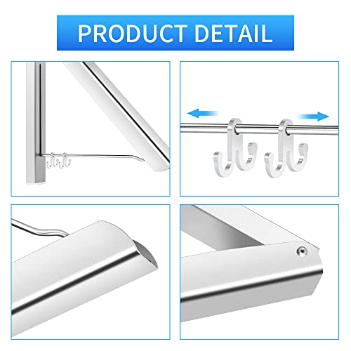 ETiME Closet Hanging Storage Organizer, Wall Mounted Clothes Drying Rack Foldable Laundry Room Accessories Retractable Clothes Rack for Balcony, Bathroom, Patio and Bedroom (Single Rack, Silver)
