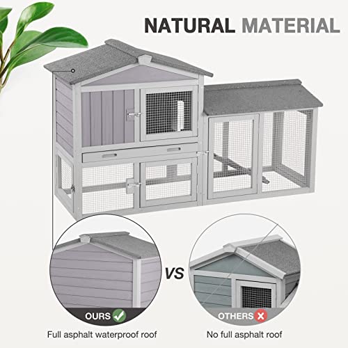 MEDEHOO Chicken Coop Wooden Outdoor Hen House 6 Access Doors Rabbit Hutch with Run, Deeper Leakproof Pull-Out Tray and Weatherproof Roof
